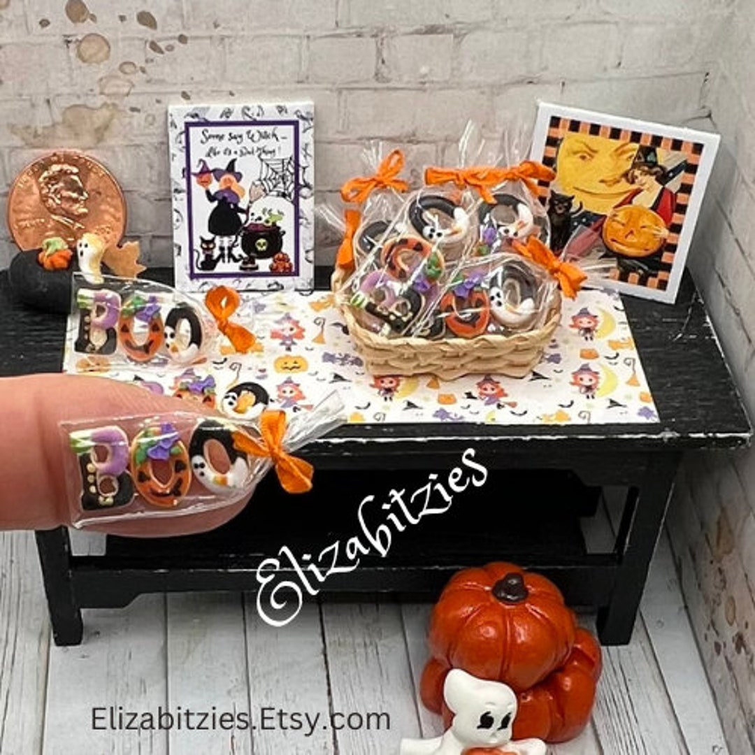 Miniature Halloween BOO Cookies 1 Bag of 3 sugar Cookies With Bow 1:12 ...