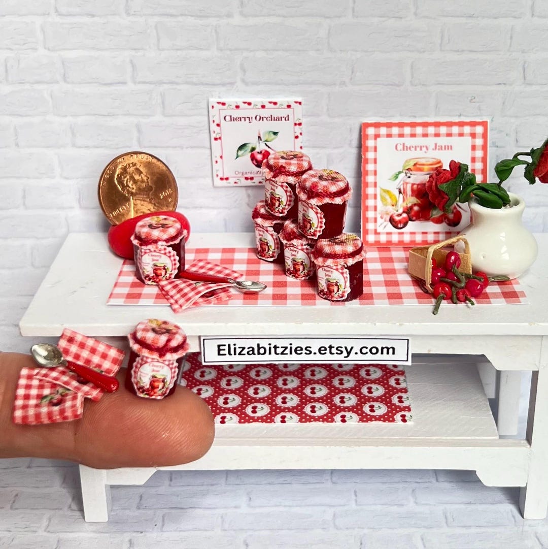 Miniature Cherry Jam Set Dollhouse 1:12 Scale - Etsy