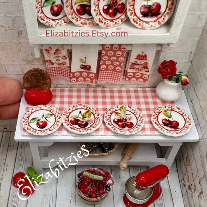 Miniature Cherry Decorative Dollhouse Plates-or -mugs- Or- Tea Towels ...
