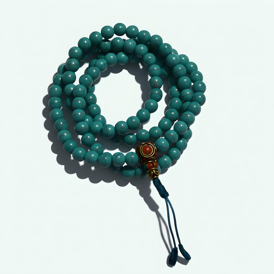 Turquoise Buddhist Mala: 108 Bead Prayer Necklace, Handmade in Nepal - Etsy