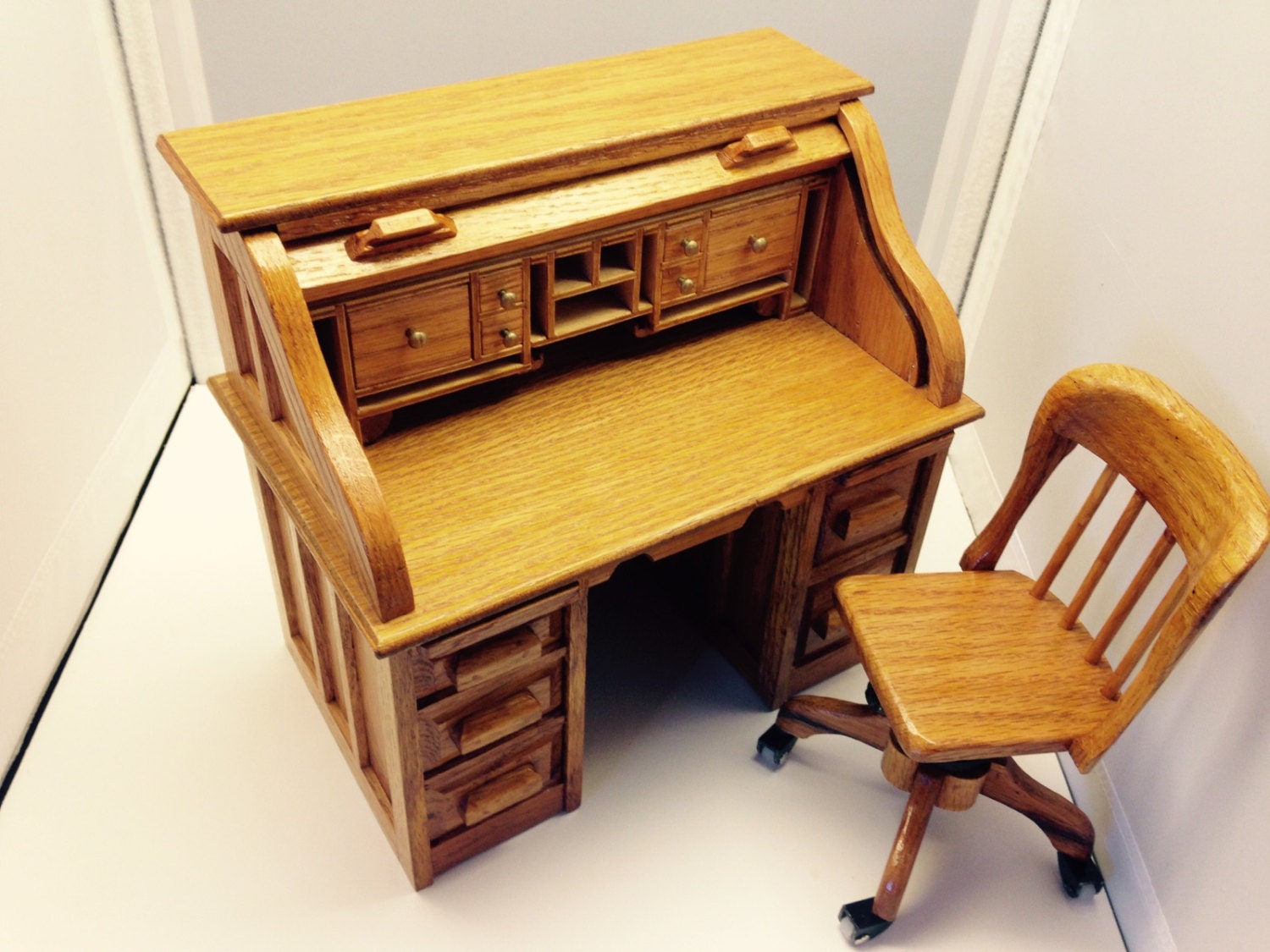 Miniature Wooden Roll-top Desk and Chair - Etsy