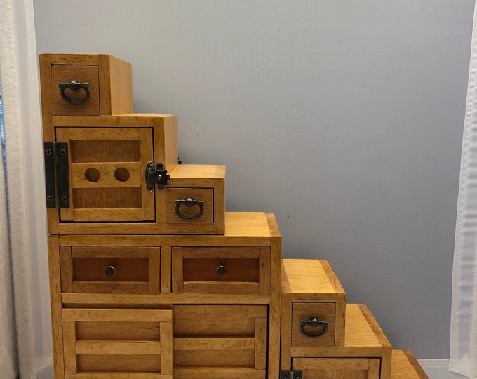 Japanese Tansu Miniature Step Cabinet - Etsy