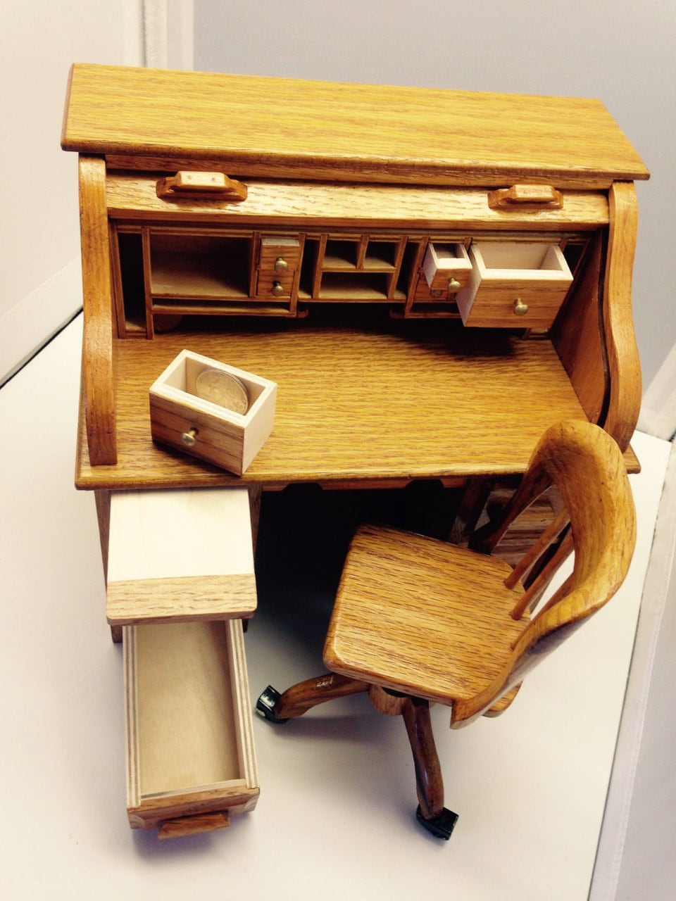 Miniature Wooden Roll-top Desk and Chair - Etsy