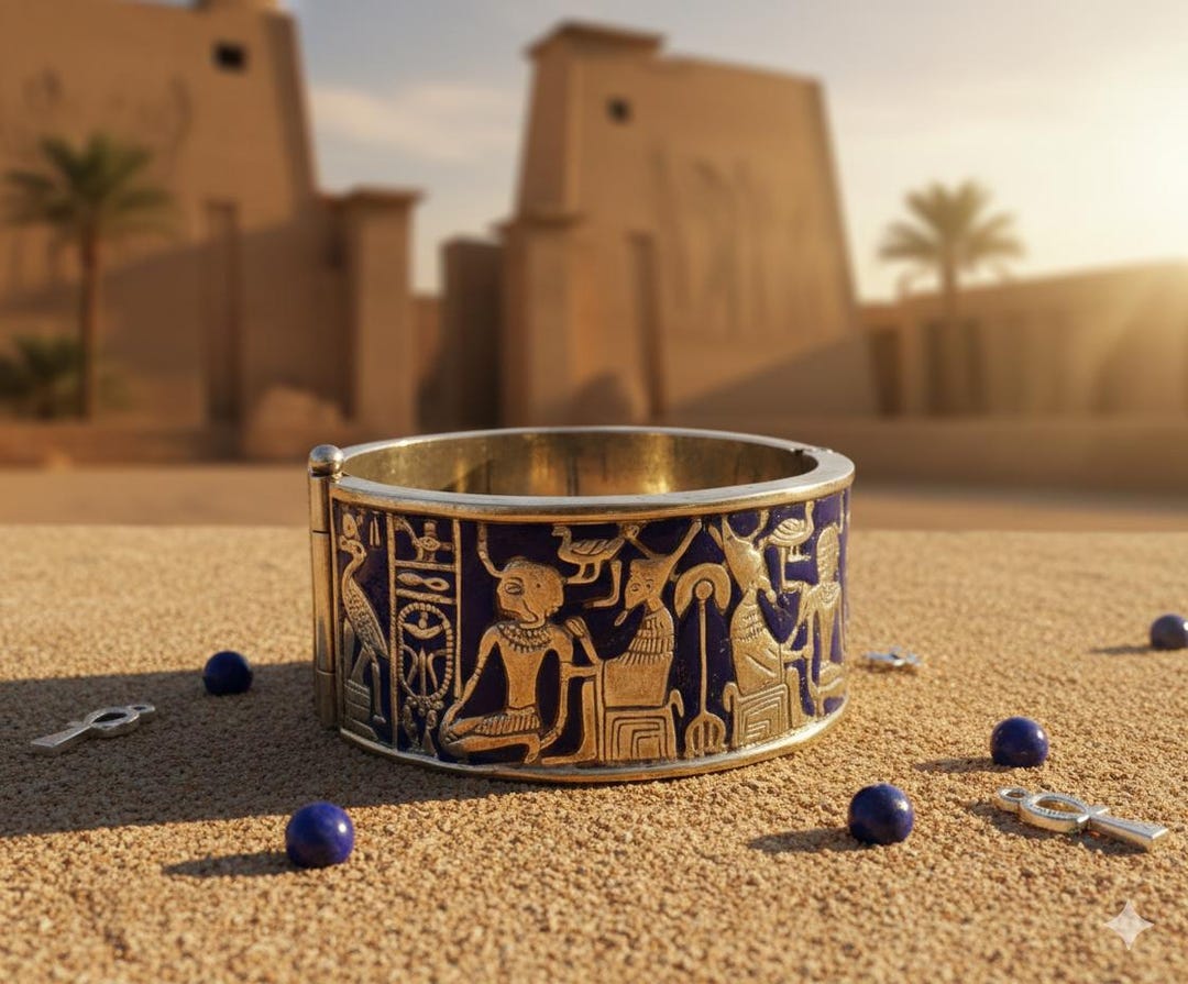 Handmade Silver Bangle Egyptian Style With Natural Lapis Back Copy of ...