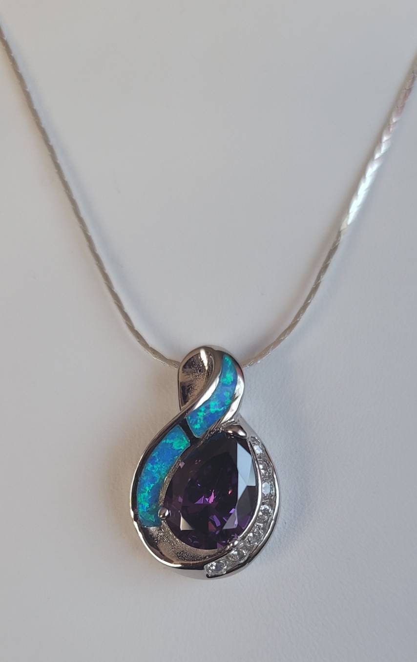 Lab Created Opal Pear Shape With Large Pear Amethyst Stone - Etsy