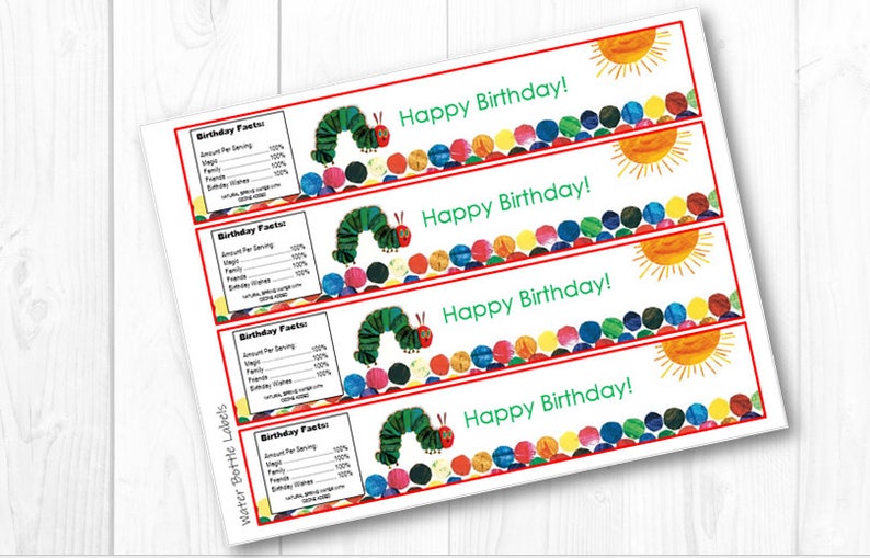 Printable Very Hungry Caterpillar Birthday Water Bottle Labels With ...
