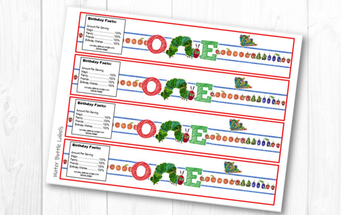 Printable Very Hungry Caterpillar Birthday Water Bottle Labels With ...