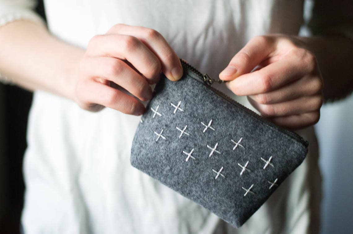 Modern Minimalist Embroidered Pouch Zippered Pouch - Etsy