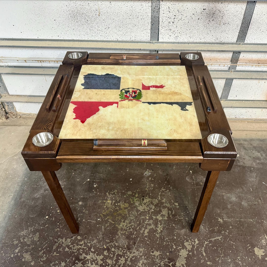 Wooden/wood Domino Table- Dominican Republic Map - Wood Folding Legs ...