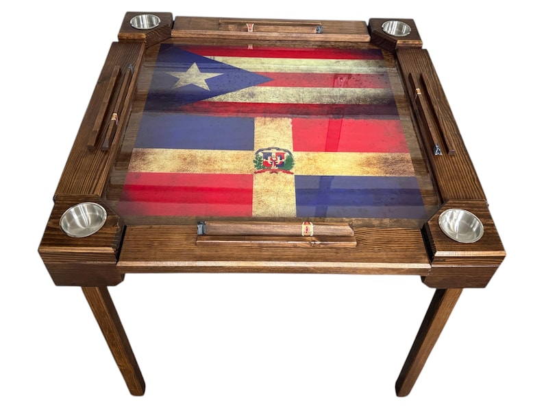 Handmade Wooden Domino Table: Puerto Rico & Dominican Republic Flags ...