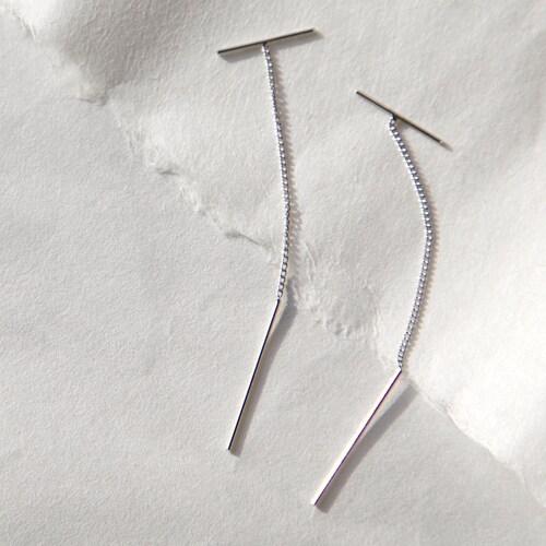 Bar Threaded Chain Earrings Simple Threader Earrings Silver - Etsy