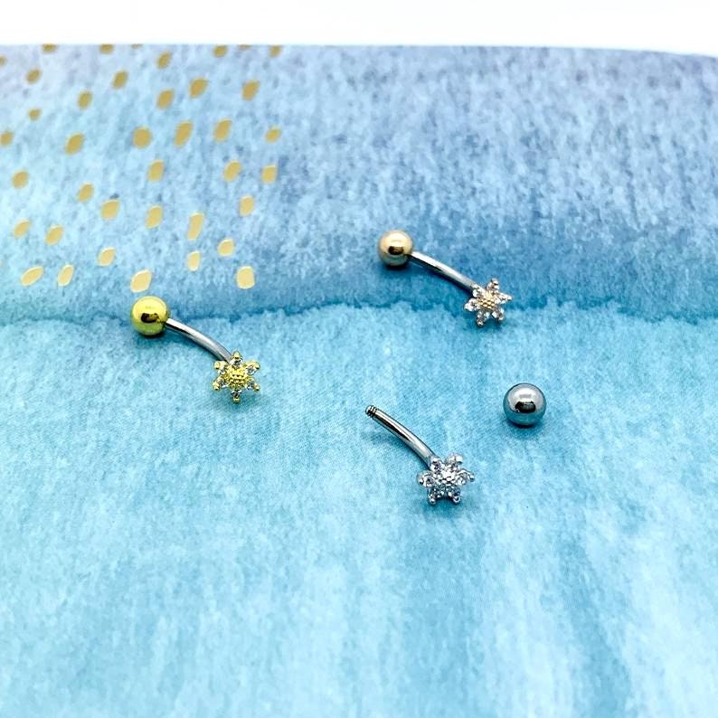 Sunflower Belly Button Ring Floating Navel Ring Dainty Belly - Etsy