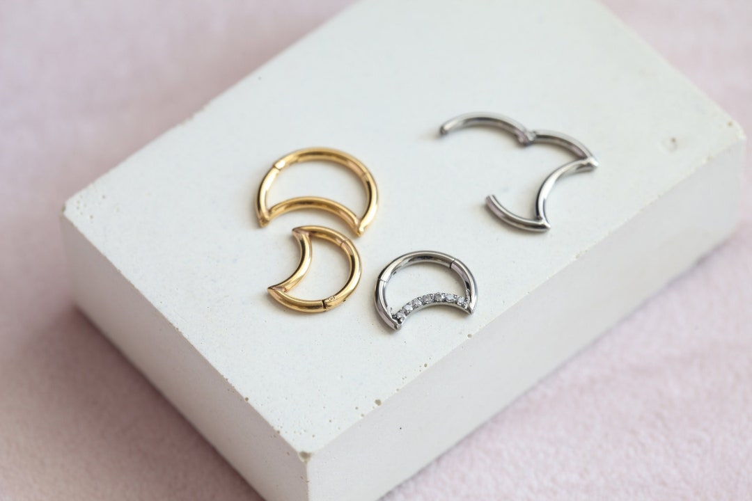 Titanium Moon Clicker Hoop • Whimsigoth Surgical Steel Tragus Ring ...