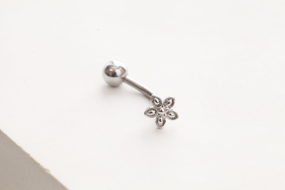 Small Flower Belly Button Ring Floating Navel Ring Tiny - Etsy