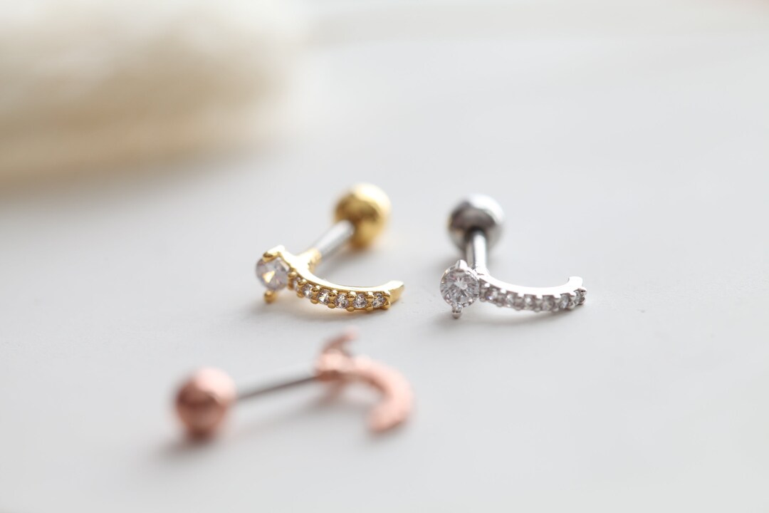 Curved Bar Cartilage Piercing • Tragus Threadless Flatback • Helix ...