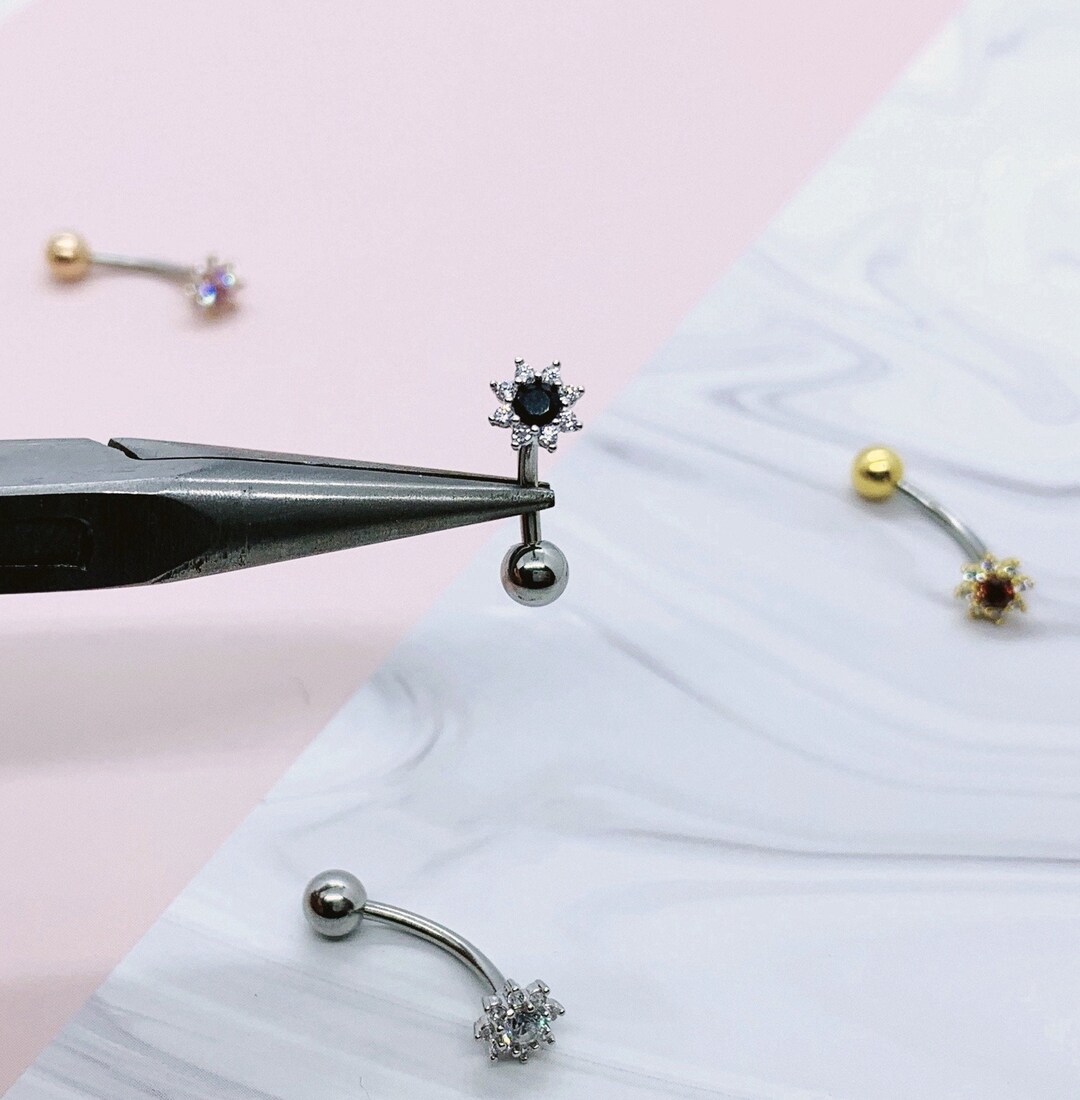 Sunflower Belly Ring • Floating Navel Ring • Dainty Belly Button Ring ...