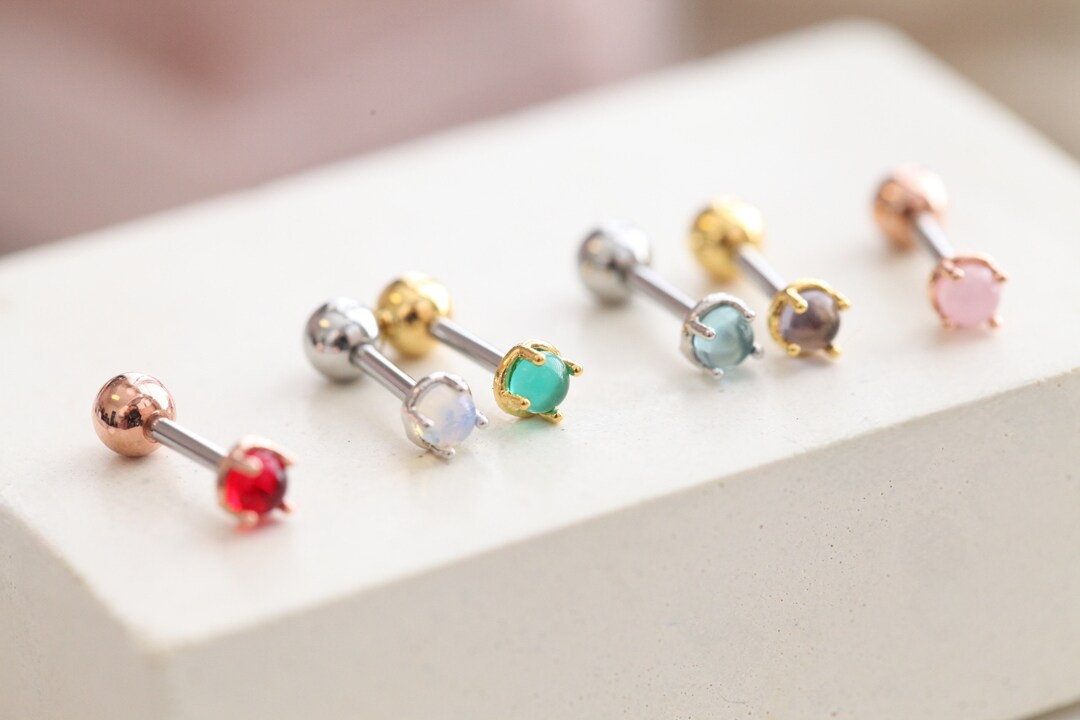 3mm Moonstone Cartilage Stud • Tiny Conch Earring • Small Threadless ...