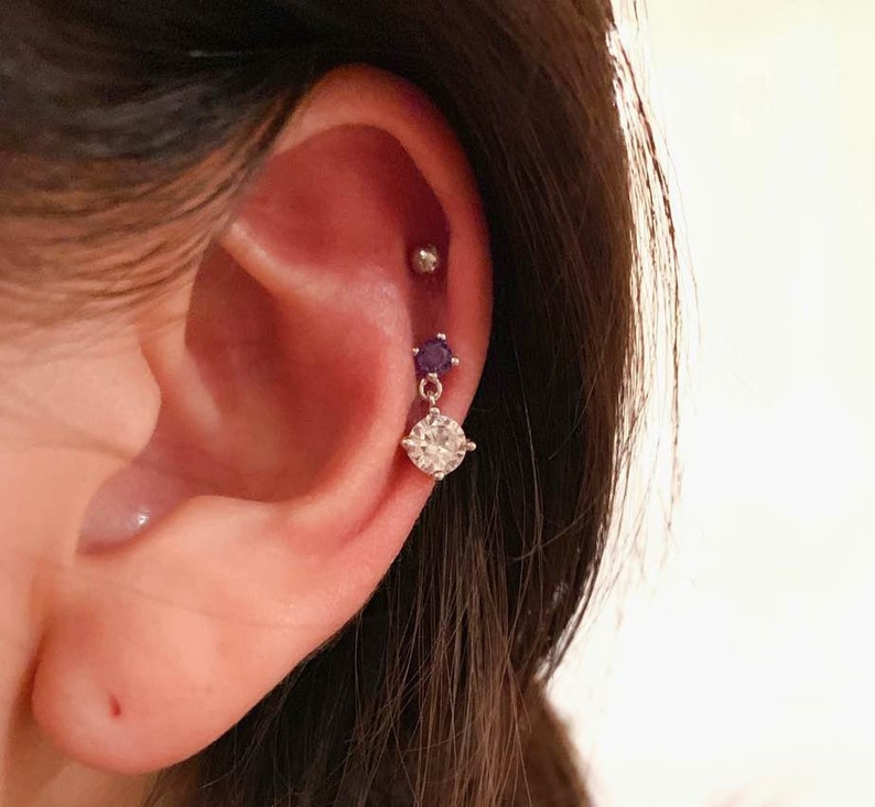 Cubic Zirconia Dangle Cartilage Earring Dainty Drop - Etsy