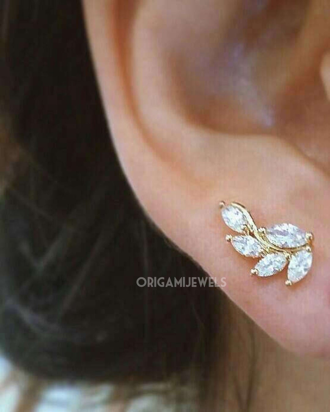 Stone Leaf Cartilage Earring • Tragus Threadless Pushback • Helix ...