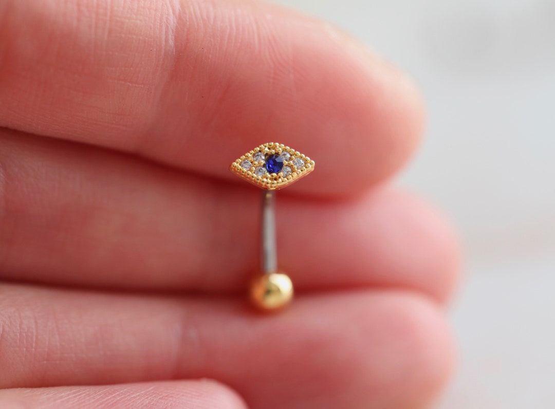 Evil Eye Belly Button Ring • Floating Navel Ring • Dainty Unique Belly ...