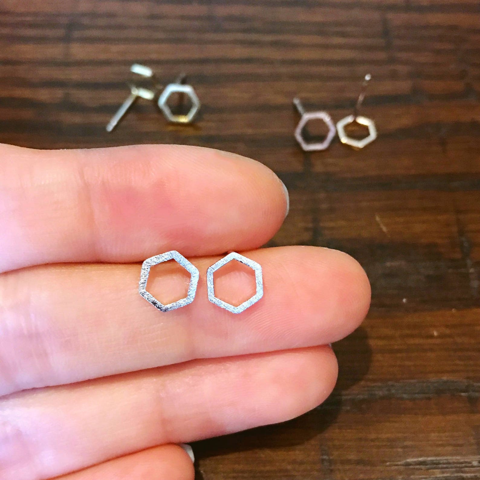 Hexagon Jewelry, Hexagon Stud Earring, Gold Bracelet, Geometric Studs ...