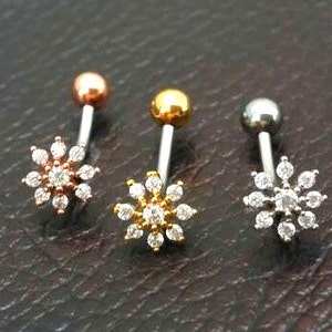 CZ Snowflake Belly Button Ring • Floating Navel Ring • Flower Belly ...