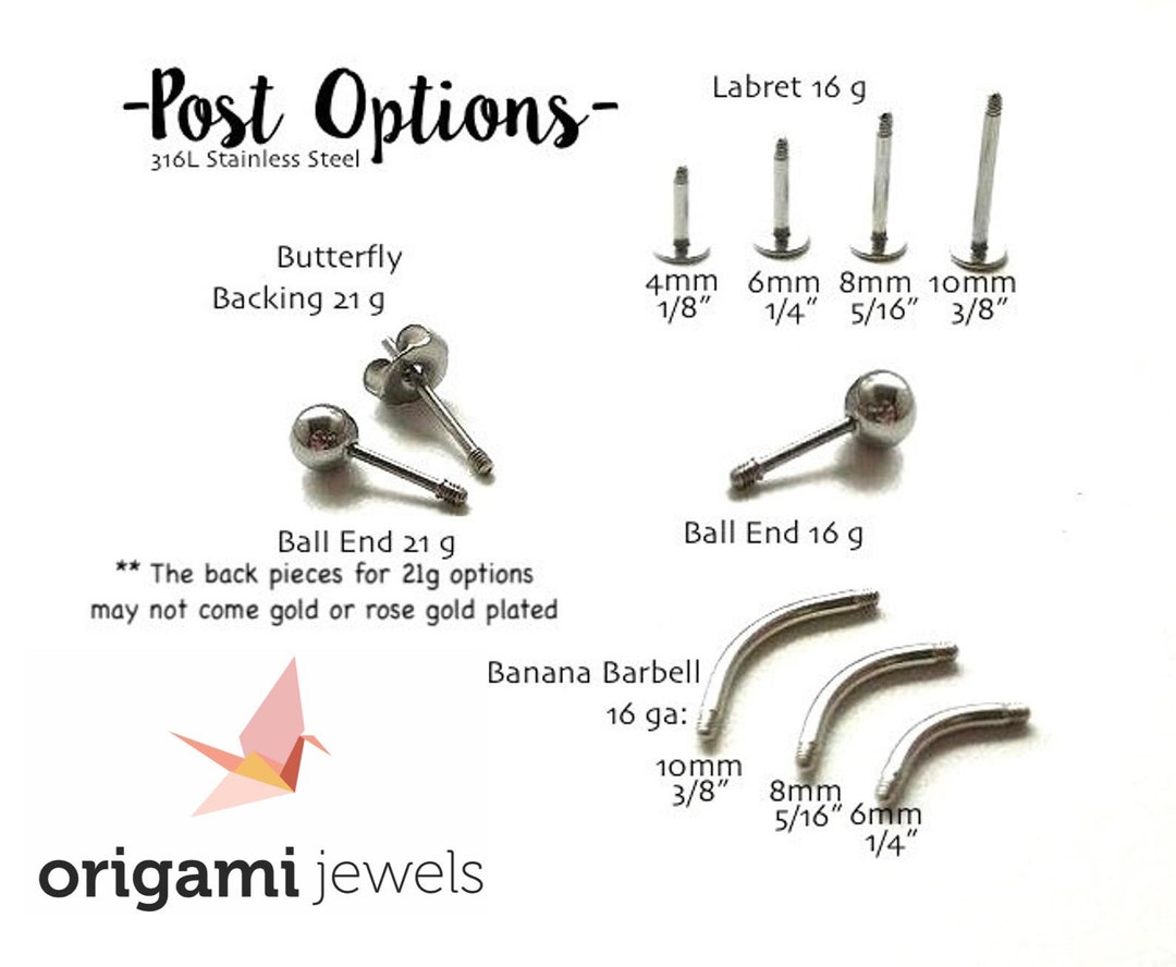 Labret for Origami Jewels Cartilage Earrings • Flat Back • 316l ...