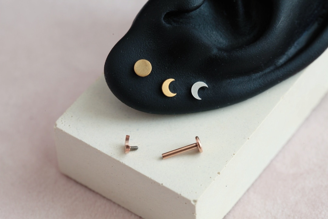 16g Crescent Moon Flat Back Earring • Whimsigoth Internally Threaded ...