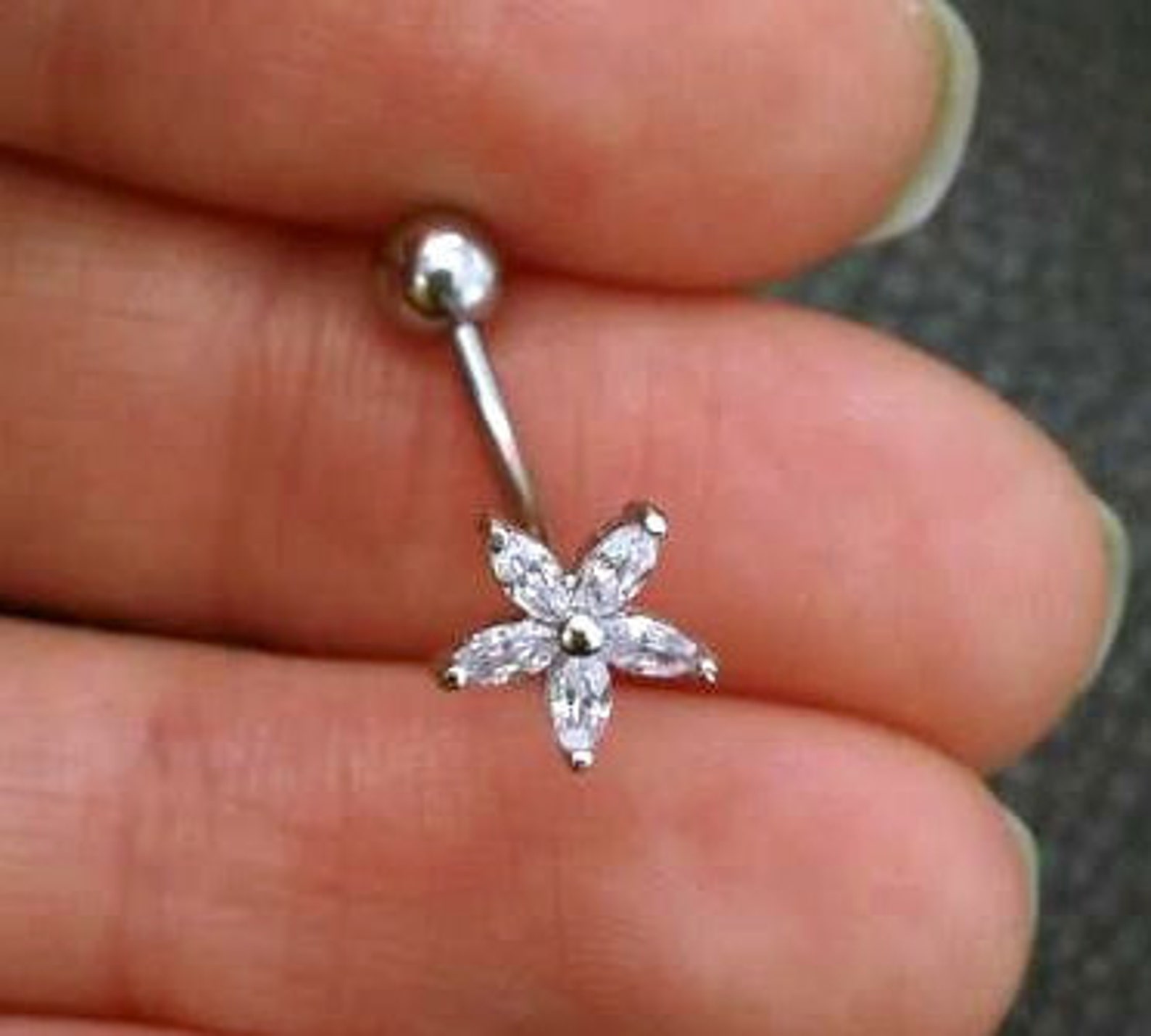 CZ Flower Belly Button Ring Silver Floating Navel Ring Gold - Etsy