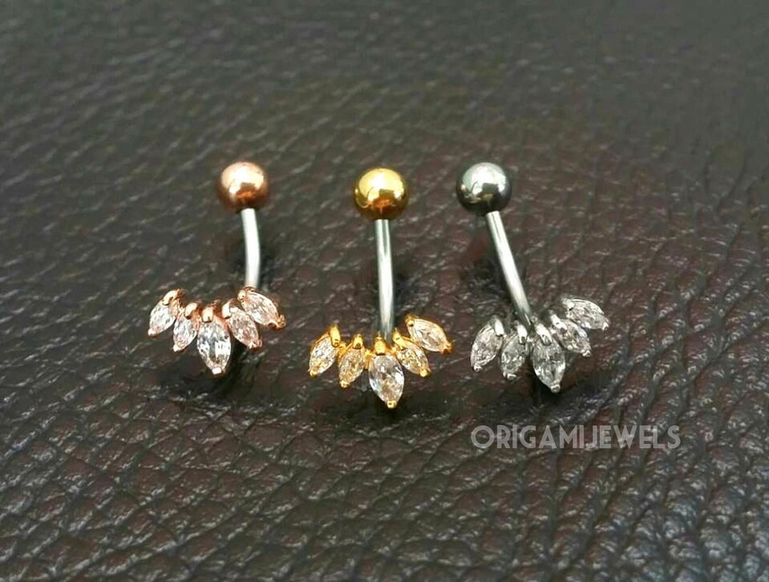 CZ Crown Belly Button Ring • Floating Navel Ring • Tiara Gold Belly ...