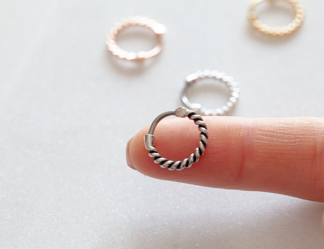 16g Twirl Cartilage Hoop • Silver Twisted Hinge Clip Daith Hoop • Simple Huggie Hoop Earring ...