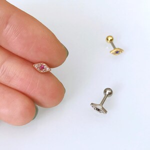 Cz Pave Evil Eye Daith Earring • Threadless Pushback • Mini Evil Eye ...