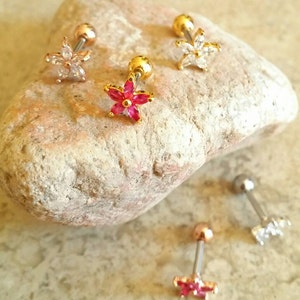 Cz Flower Cartilage Earring • Mini Flower Threadless • Elegant Tragus ...