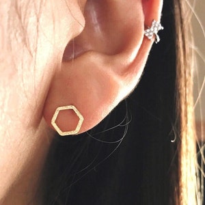 Hexagon Jewelry, Hexagon Stud Earring, Gold Bracelet, Geometric Studs ...