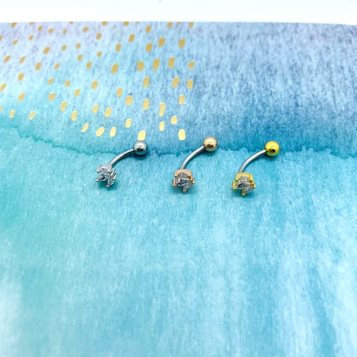 3CZ Crown Belly Button Ring Floating Navel Ring Dainty Belly - Etsy