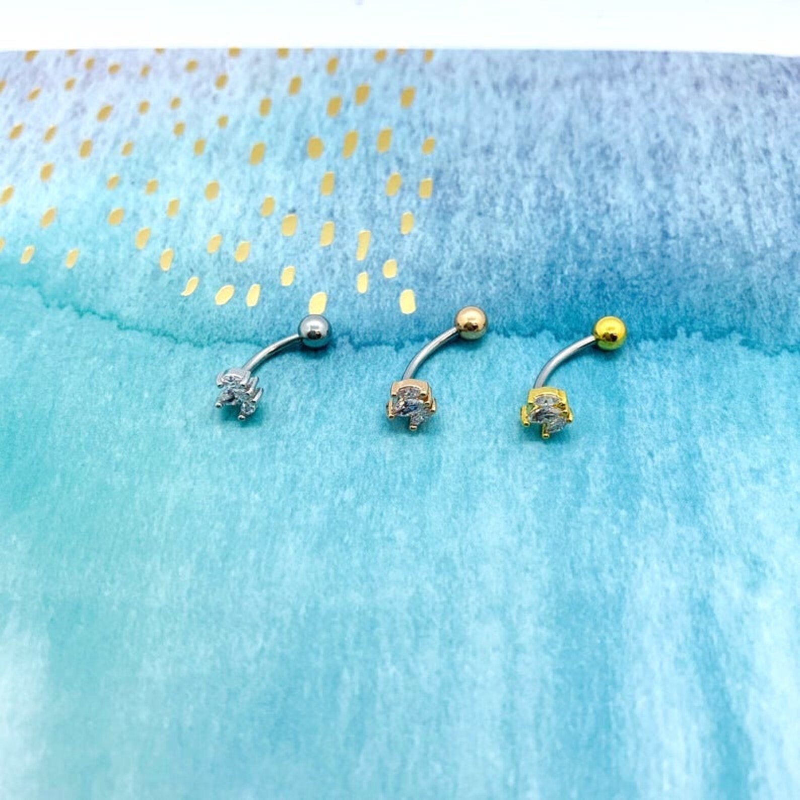 3CZ Crown Belly Button Ring Floating Navel Ring Dainty Belly - Etsy