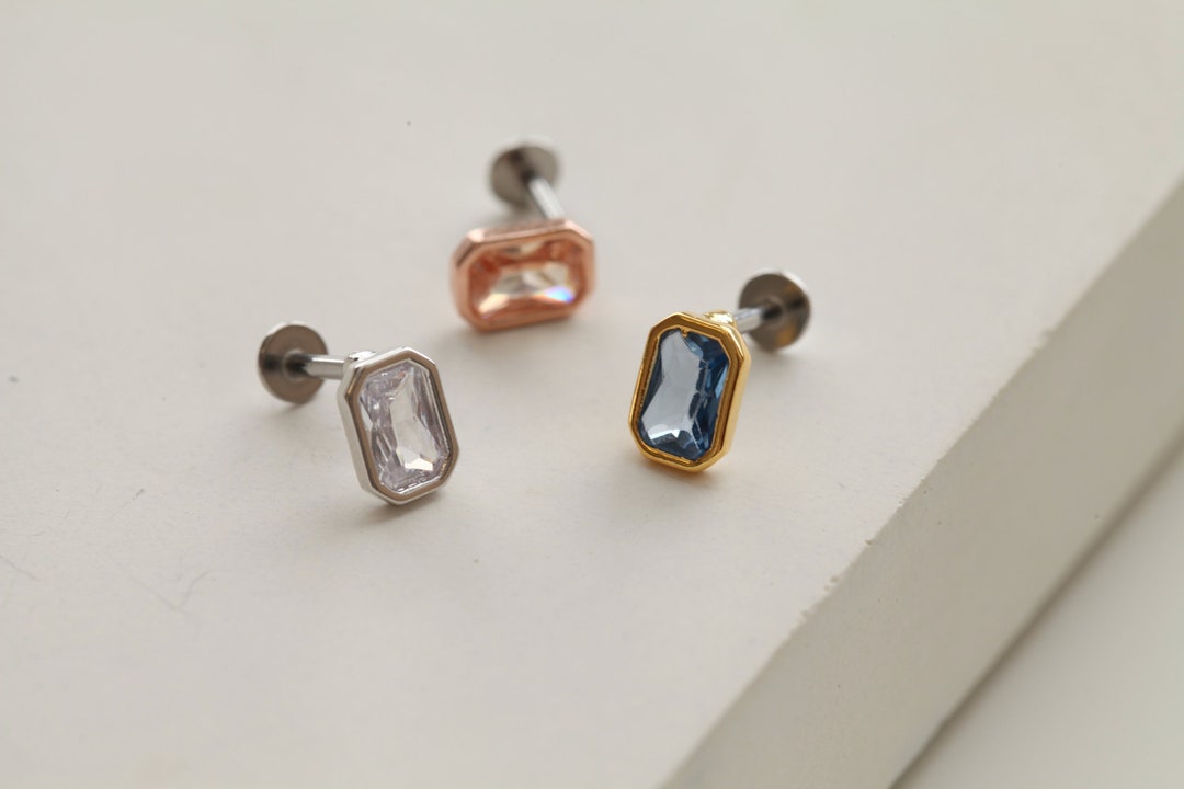 16g 18g 20g Rectangle Studs • Screwback Labret • Threadless Conch ...