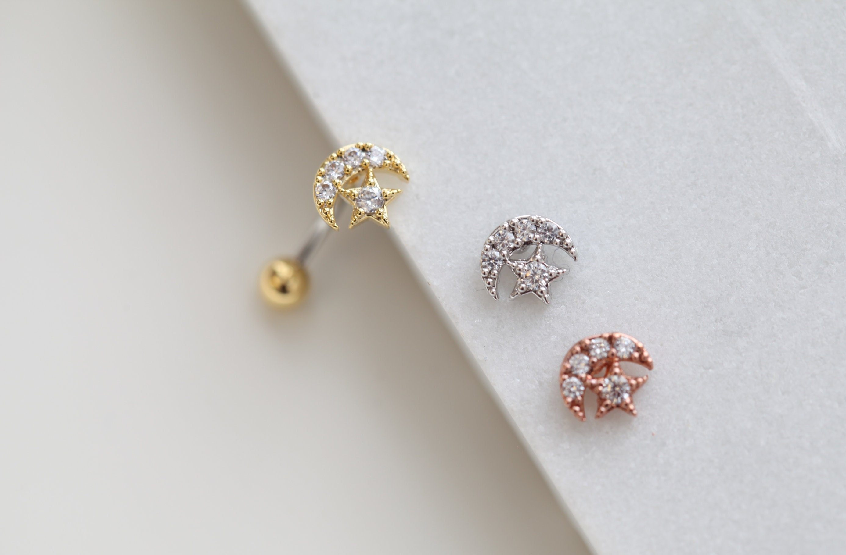 NEW! || Cz Pave Moon Navel Ring • Mini Floating Belly Ring • Dainty ...