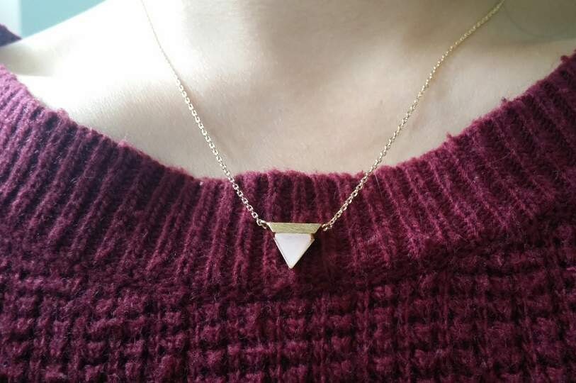 Triangle Gemstone Necklace Pink Stone Necklace Aquamarine - Etsy