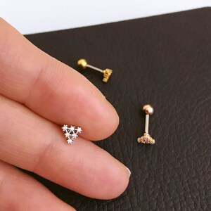 Triangle Conch Earring • Tiny Geometric Cartilage Labret • Triple Helix ...