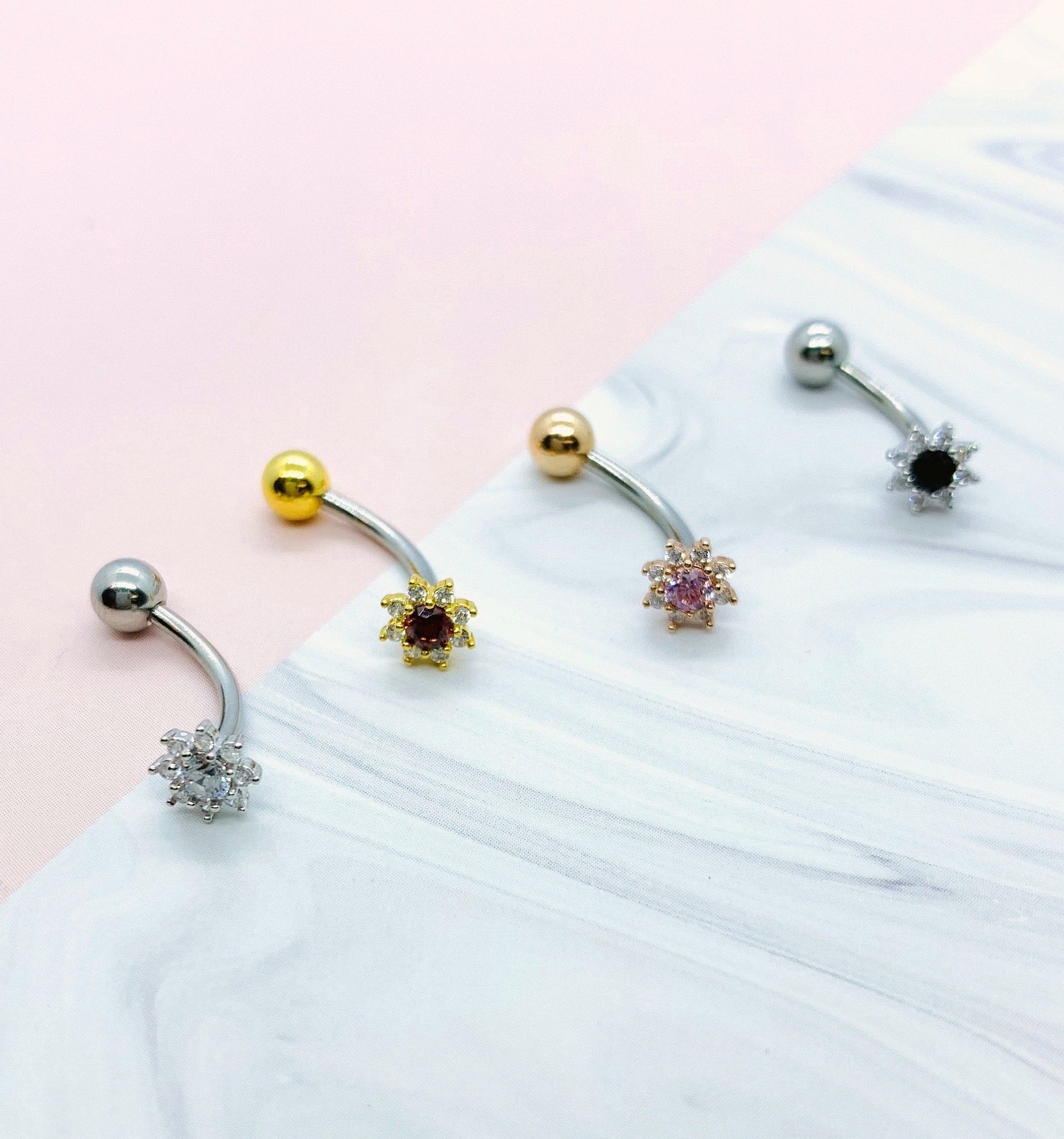 Sunflower Belly Ring Floating Navel Ring Dainty Belly Button - Etsy