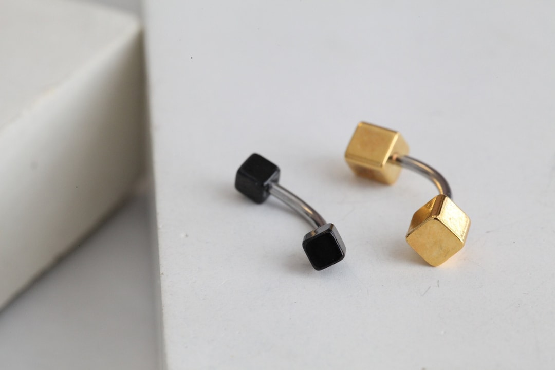 Cube Belly Button Ring • 14g Rose Gold Belly Rings • Simple Vertical ...