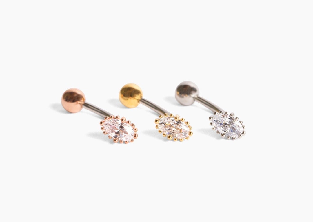 NEW! • Oval Navel Ring • Floating Belly Ring • Dainty Navel Ring • Oval ...