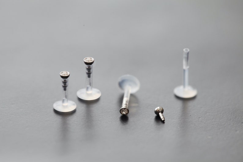 16g Bioflex Labret Push in Silver • Simple Stainless Steel Lip Stud ...