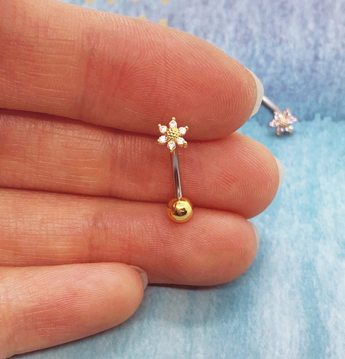 Sunflower Belly Button Ring Floating Navel Ring Dainty Belly - Etsy