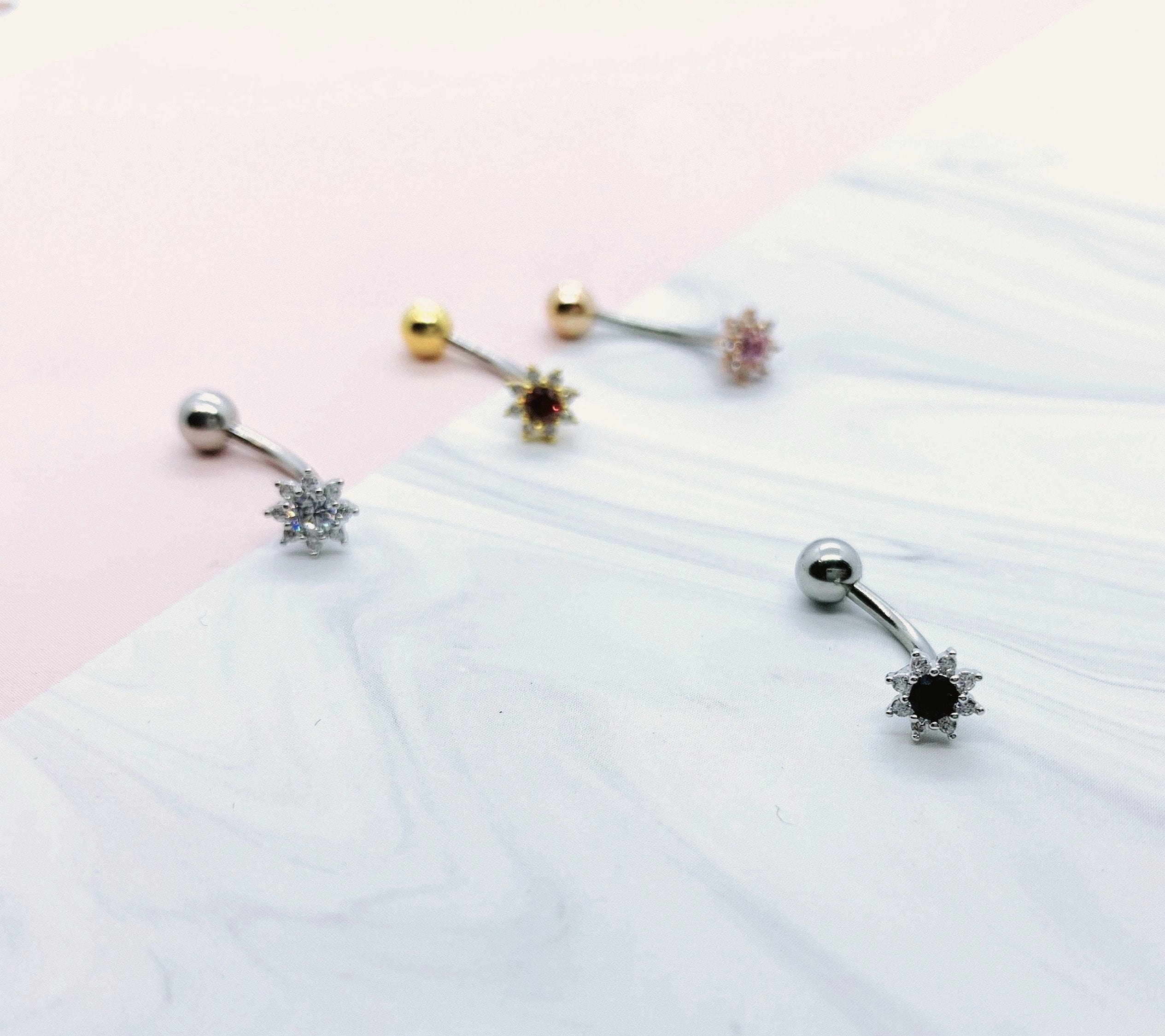 Sunflower Belly Ring Floating Navel Ring Dainty Belly Button - Etsy