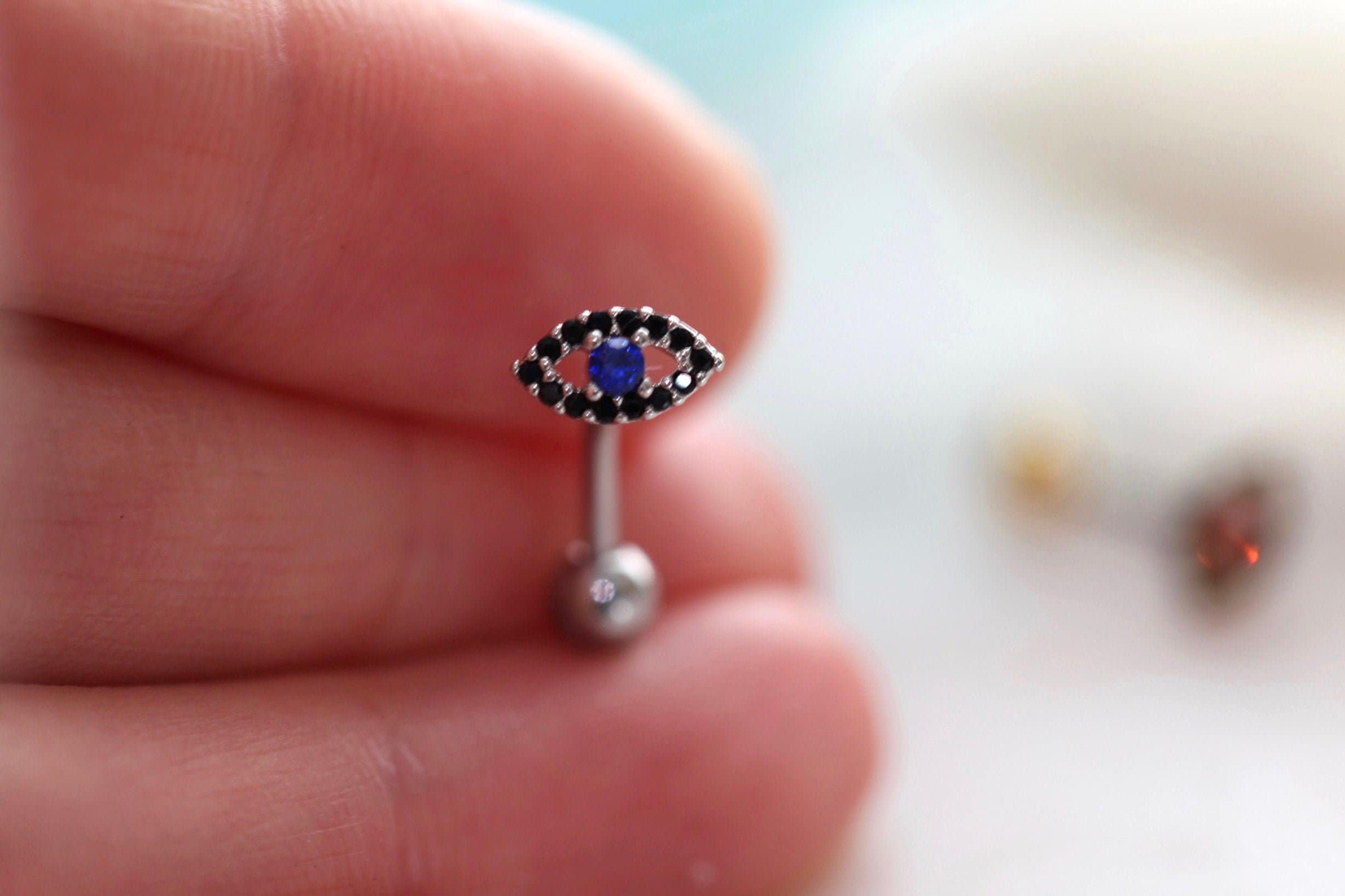 Evil Eye Belly Button Ring • Floating Navel Ring • Dainty Belly Ring ...