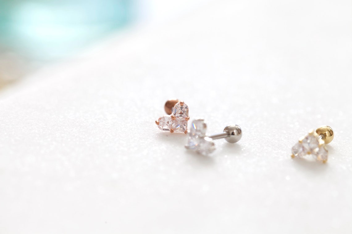 18g Heart Conch Earring Threadless Tragus Earring Push Pin - Etsy