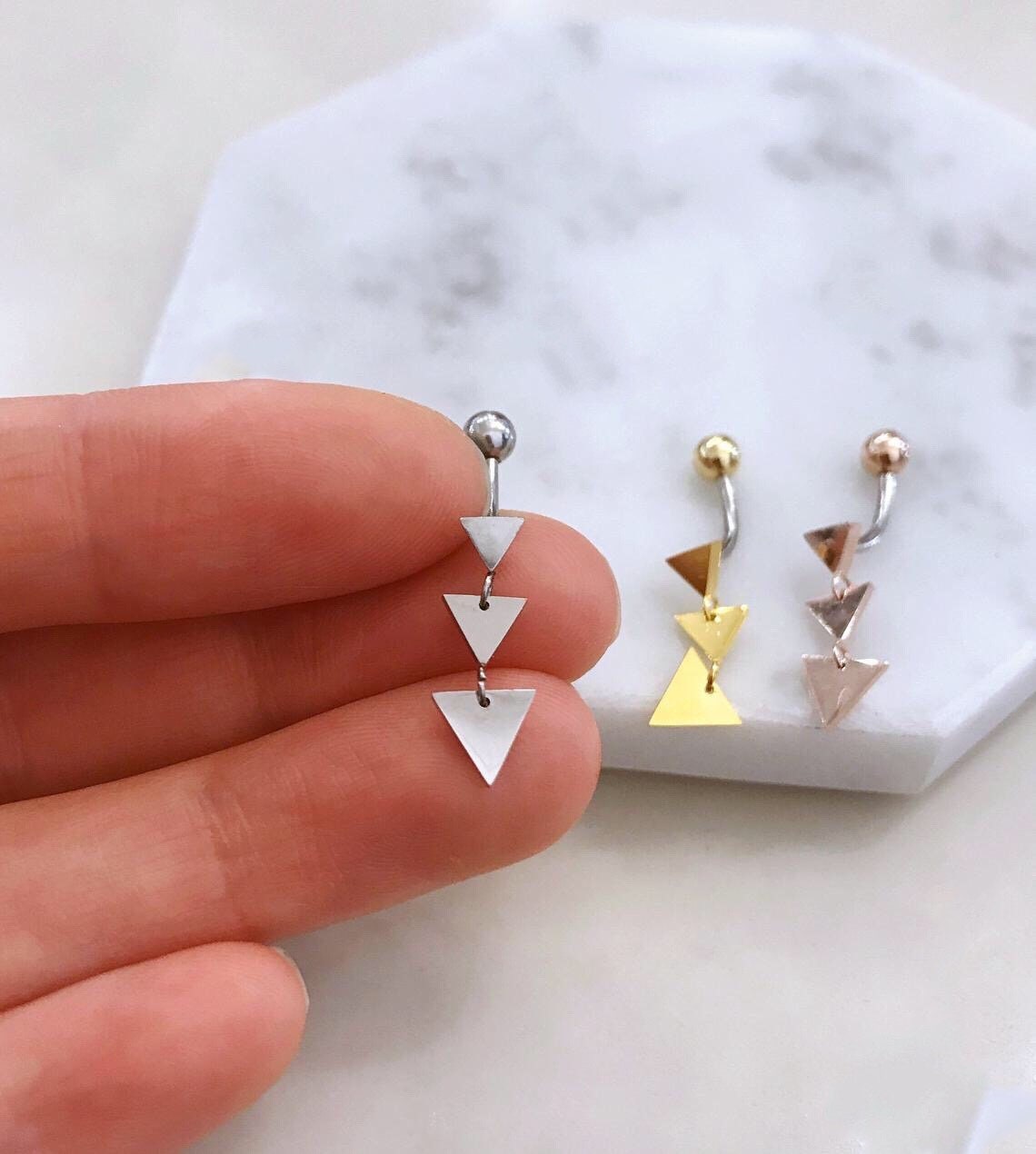 Triangle Dangle Belly Button Ring Rose Gold Belly Ring Gold | Etsy