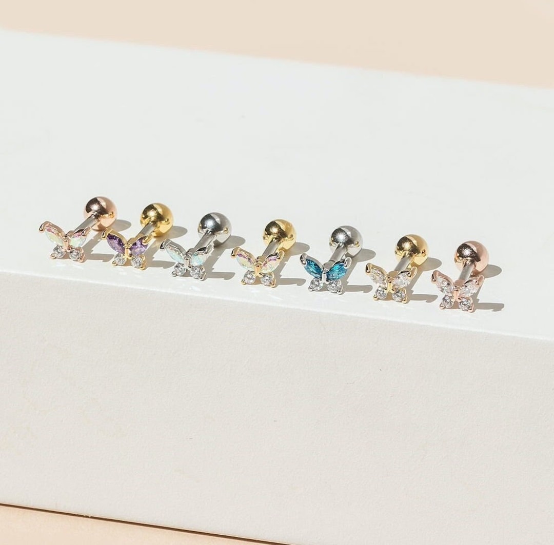 Sparkly Butterfly Tragus Earring • Tiny 18g Threadless Labret ...
